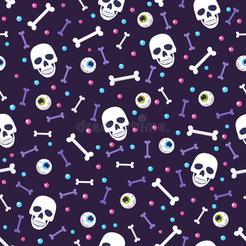 Skull and Eyeball Seamless Pattern on Blue Background. Halloween Skull ...