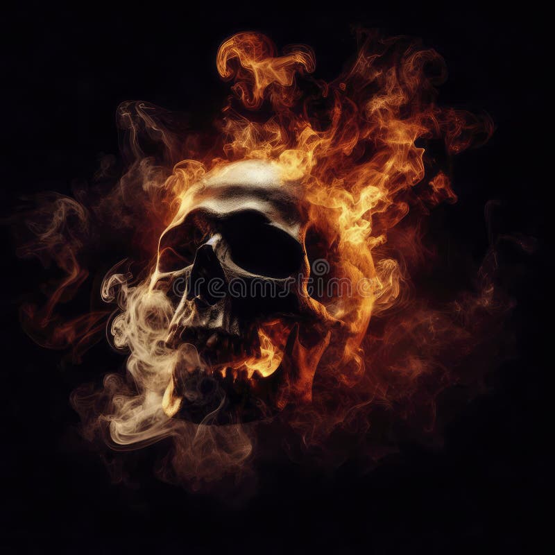 Skull on Fire on a Black Background. Ai Generative Stock Illustration ...