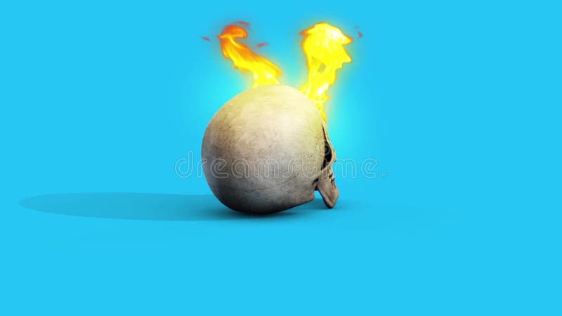 Skull Fire Blue Screen Back 3D Rendering Animation Horror Stock Footage ...