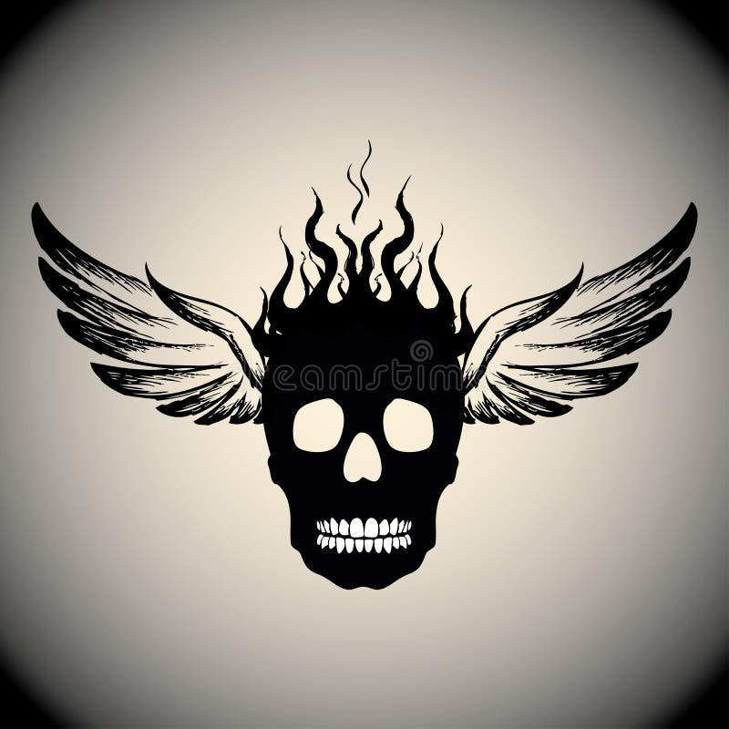 Skull on Fire with Flames and Wings Stock Vector - Illustration of bone ...