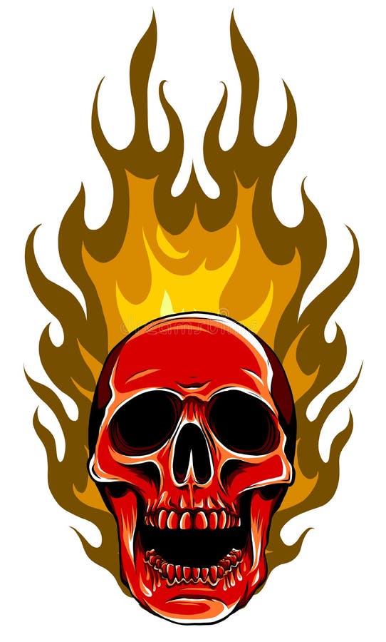 Skull in Fire Tattoo Design. Hand Drawn Vector Stock Vector ...