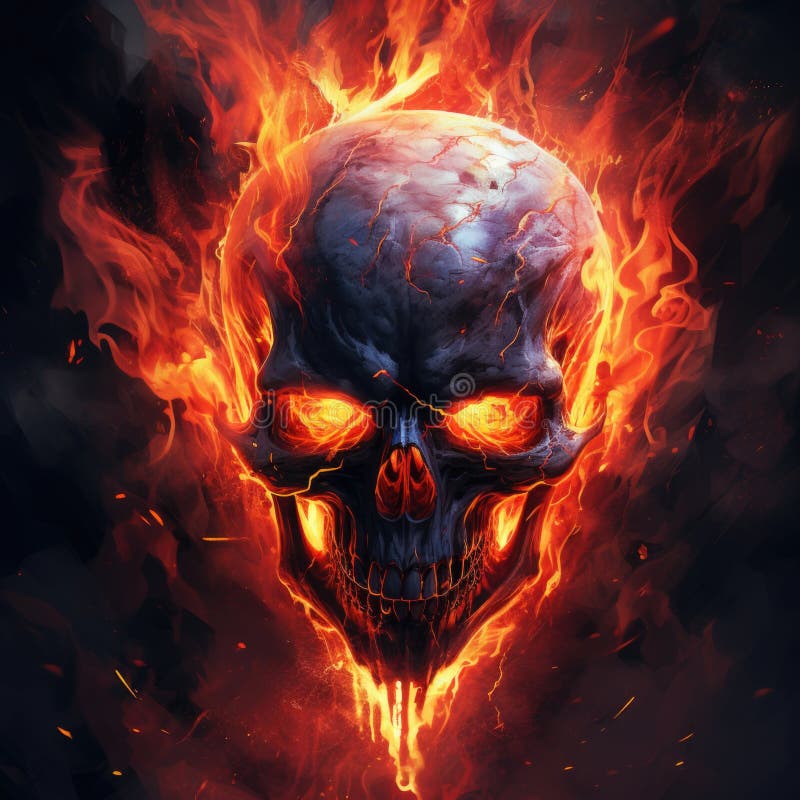 Skull in Flames Generated Sketch Art Stock Illustration - Illustration ...