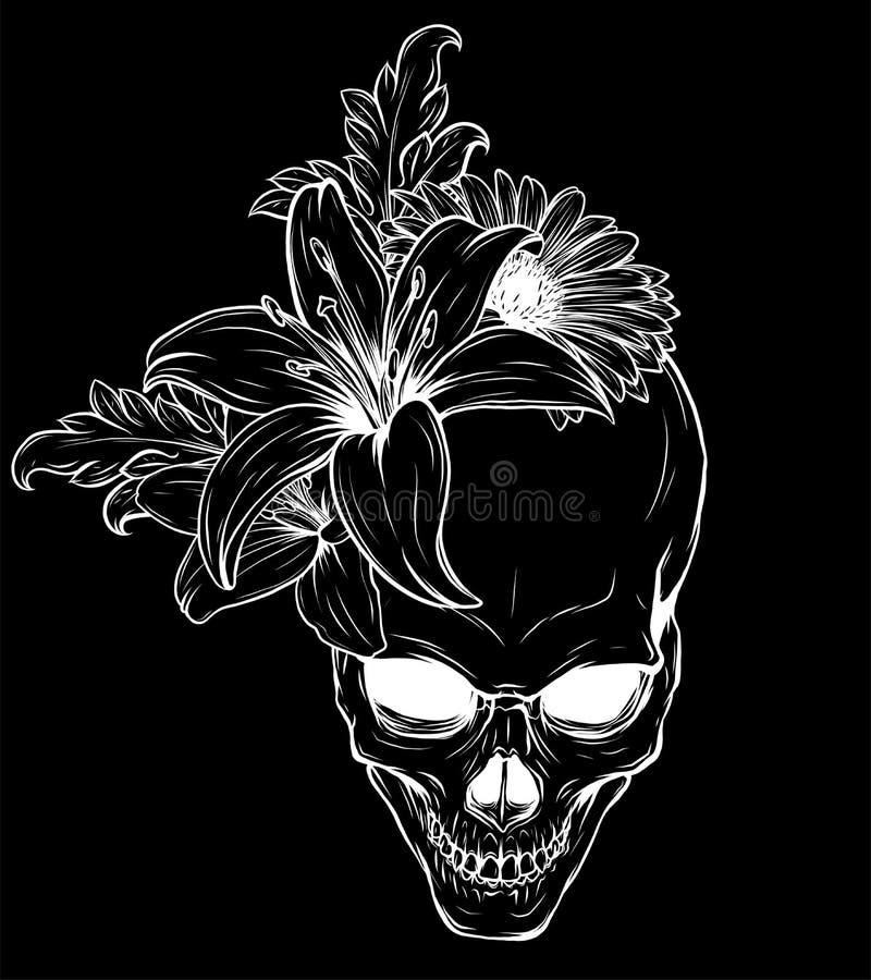 Human Skull and Flowers Vector Illustration Design Stock Vector ...