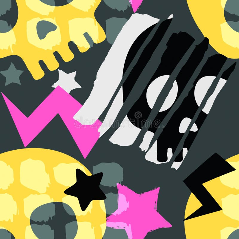 Skull Funky Seamless Rough Grunge Pattern, Modern Design Template ...