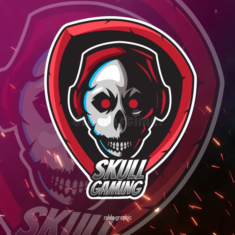 Skull Gaming with Headshet stock vector. Illustration of mascot - 227193870