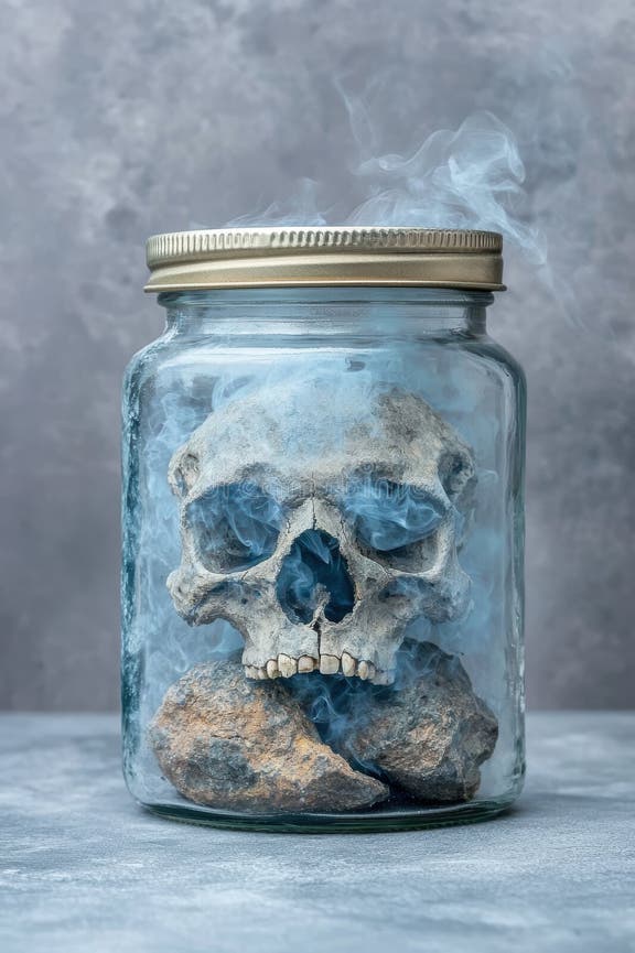 Skull in a Glass Jar with Smoke Stock Illustration - Illustration of ...