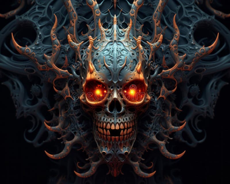 A Skull with Glowing Eyes on a Dark Background Stock Illustration ...