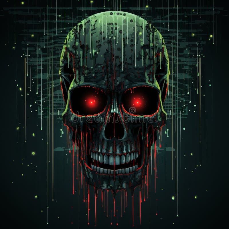 A Skull with Glowing Red Eyes on a Dark Background Stock Illustration ...