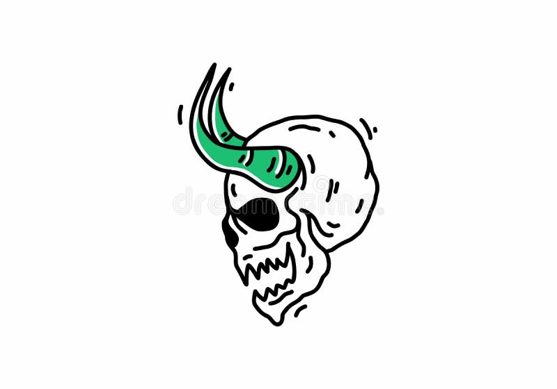 Skull with Green Horn Illustration Drawing Stock Vector - Illustration ...