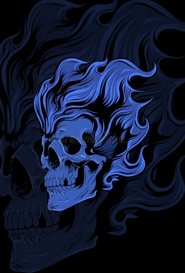 Skull with Hair Blue Color Vector Illustration Stock Vector ...