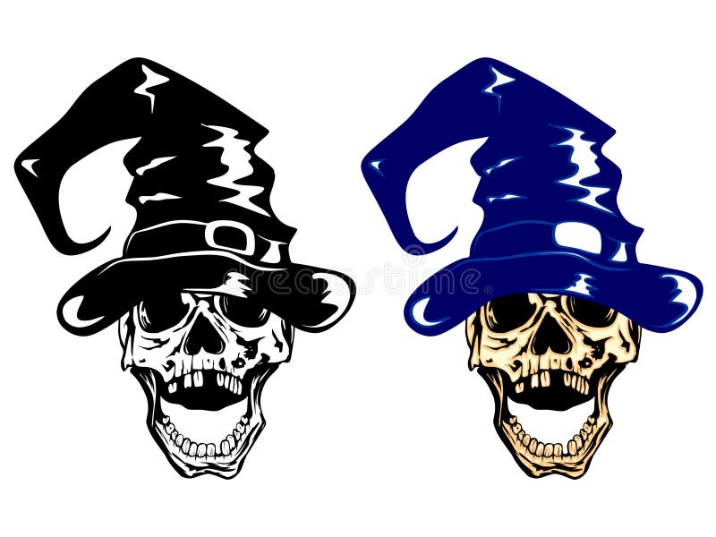 Spooky Skull In Wizard Hat Cartoon Stock Vector - Illustration of silly ...
