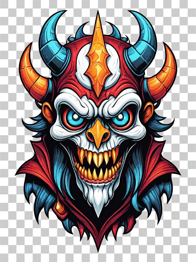 Skull Head of the Devil in Cartoon Style Illustration on Transparent ...