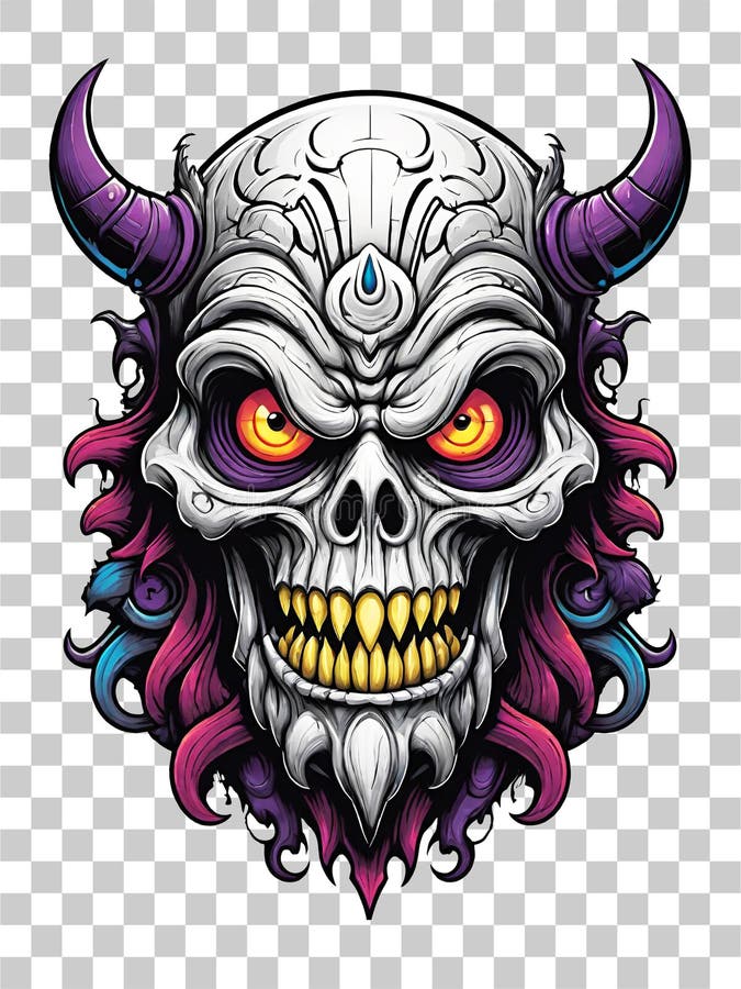 Skull Head of the Devil in Cartoon Style Illustration on Transparent ...