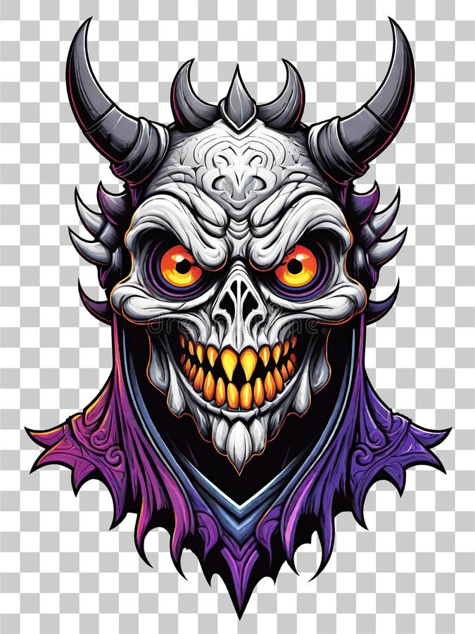 Skull Head of the Devil in Cartoon Style Illustration on Transparent ...