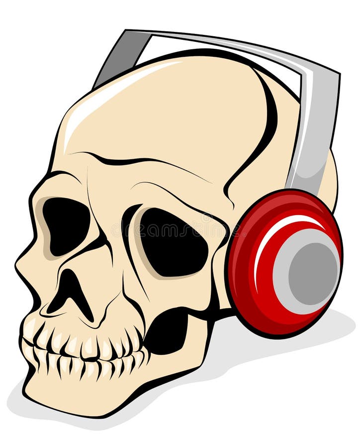 Skull in headphones stock vector. Illustration of listen - 69043987