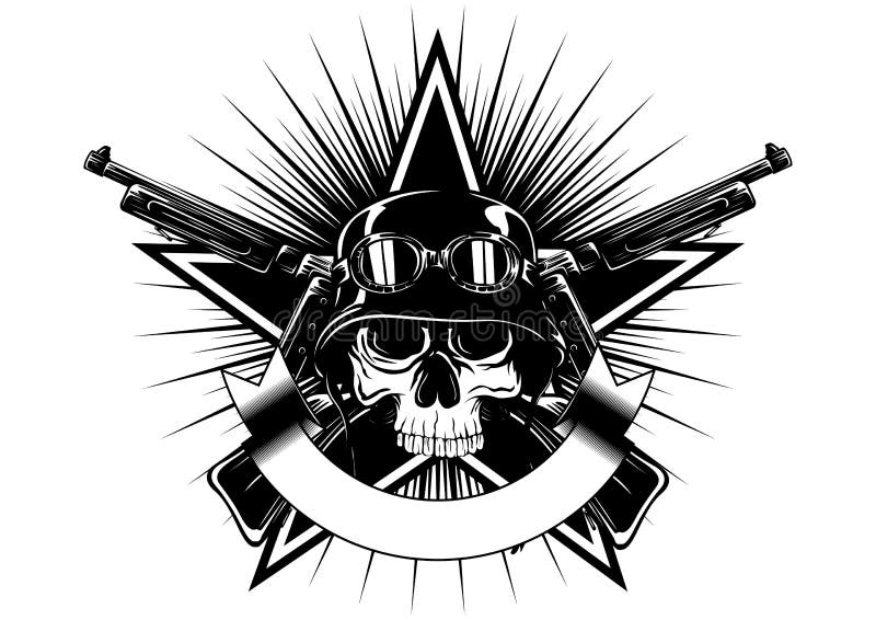 Skull in Helmet and Crossed Machine Gun Stock Vector - Illustration of ...