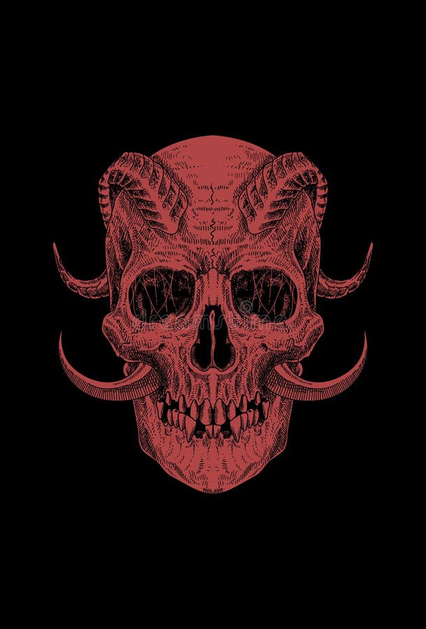 Skull with Horn and Fangs Artwork Illustration Stock Vector ...