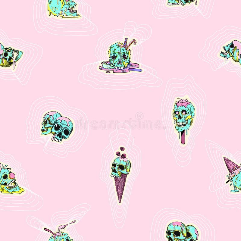 Skull, Ice Cream - Vector Seamless Pattern. Stock Vector - Illustration ...