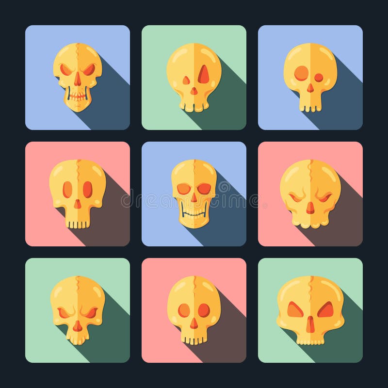 Skull Icon Set in a Flat Style. Stock Vector - Illustration of gothic ...