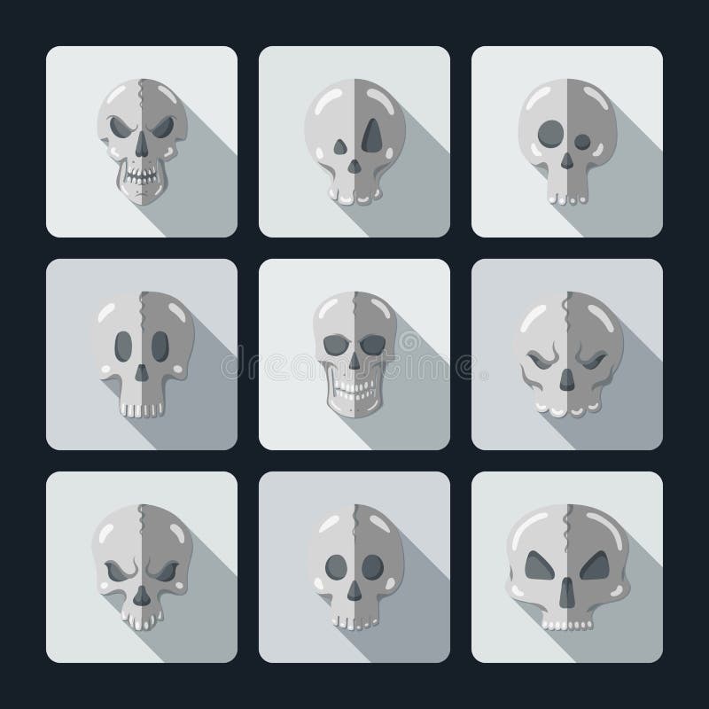 Skull Icon Set in a Flat Style. Stock Vector - Illustration of ...