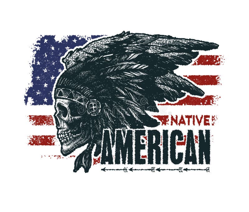 Skull Indian Chief Hand Drawing Style Stock Illustration - Illustration ...