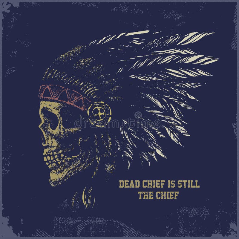 Skull Indian Chief Hand Drawing Style Stock Illustration - Illustration ...