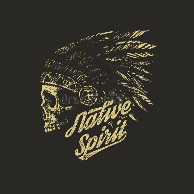 Skull Indian Chief Hand Drawing Style Stock Illustration - Illustration ...