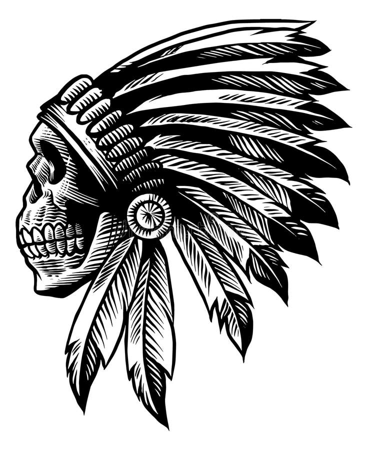 Skull Indian Chief in Hand Drawing Style Stock Vector - Illustration of ...