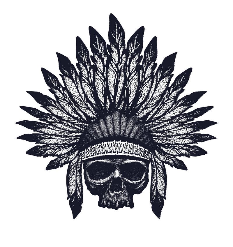 Skull Indian Chief Hand Drawing Style Stock Vector - Illustration of ...