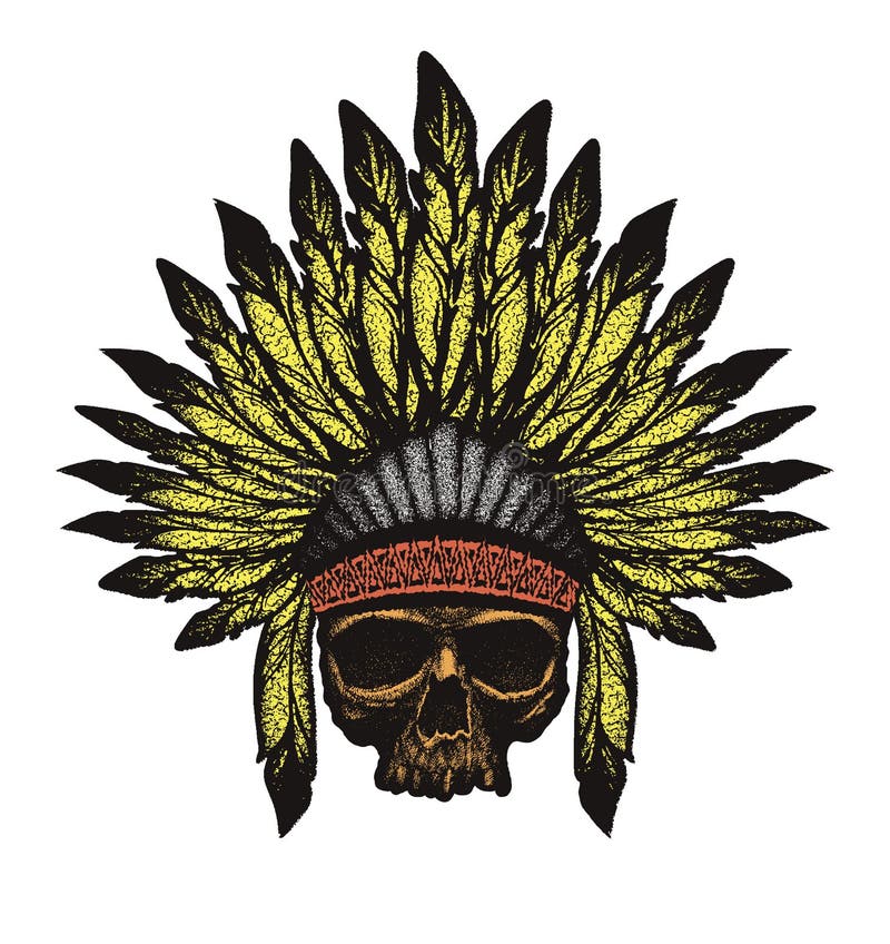 Skull Indian Chief Hand Drawing Style Stock Vector - Illustration of ...