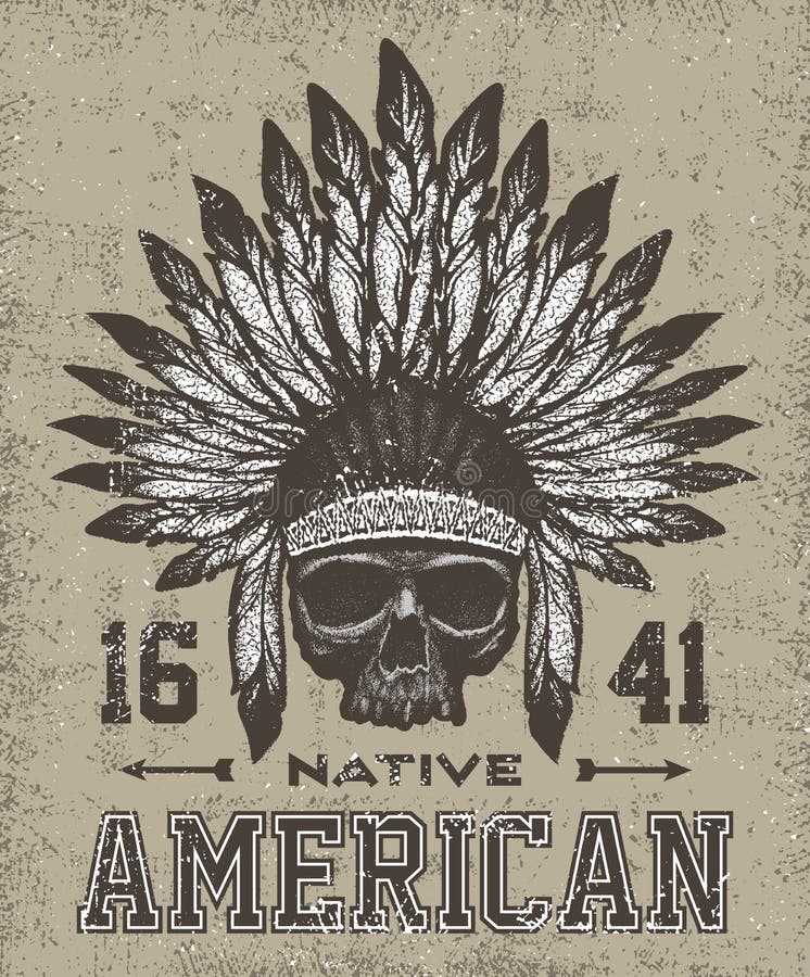 Skull Indian Chief Hand Drawing Style Stock Vector - Illustration of ...