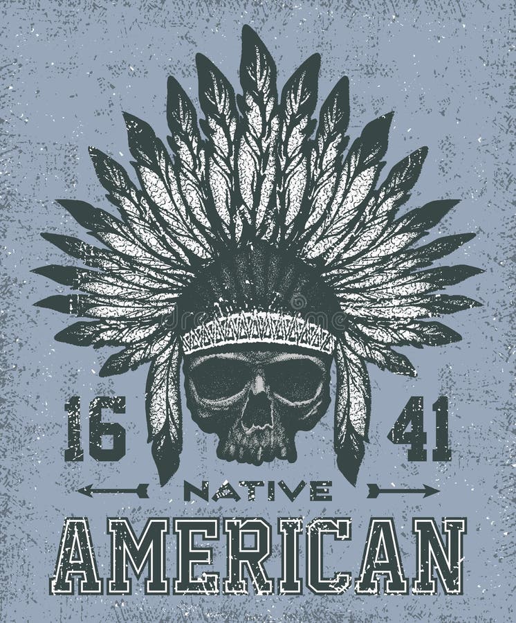 Skull Indian Chief Hand Drawing Style Stock Vector - Illustration of ...