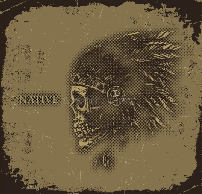 Skull Indian Chief Hand Drawing Style Stock Vector - Illustration of ...