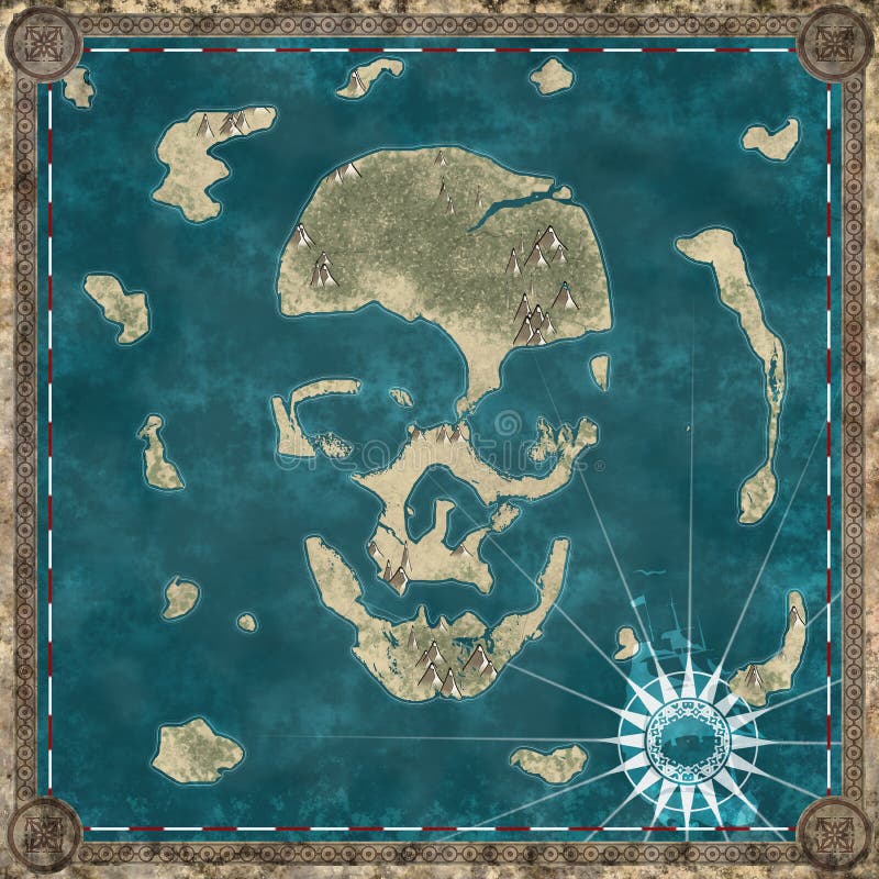 Skull Island , Map Cartography of a Island Forming the Shape of a Skull ...