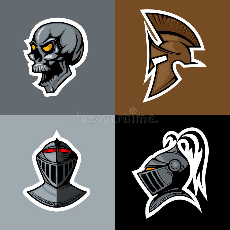 Skull and Knight Helm Logo Set. Stock Vector - Illustration of ...