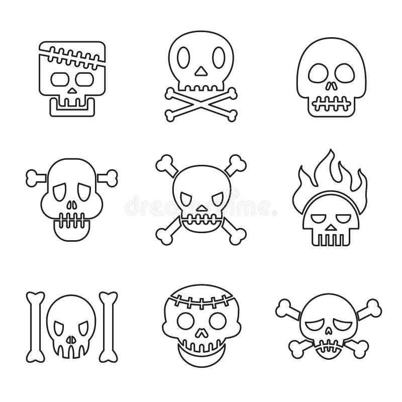 Skull line icon set stock vector. Illustration of horror - 74183923