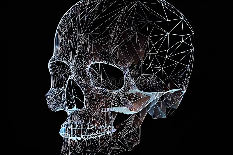 Skull with Low Poly Wireframe on Black Background. Generative AI Stock ...