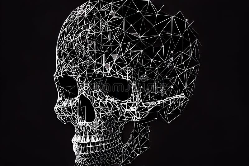 Skull with Low Poly Wireframe on Black Background. Generative AI Stock ...