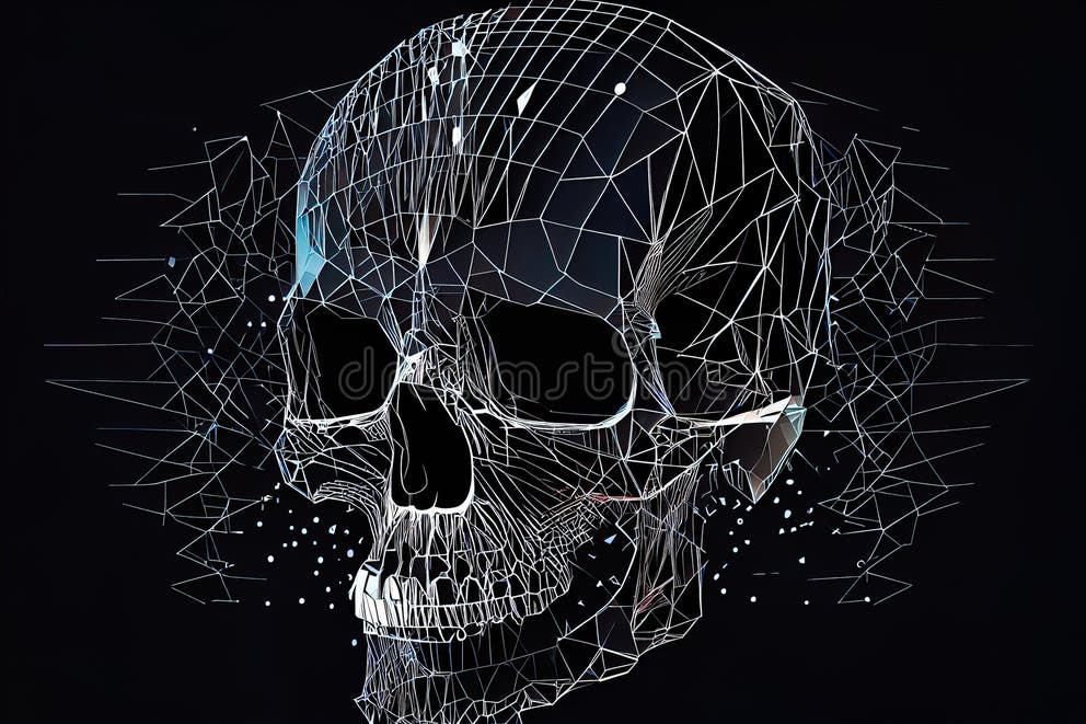 Skull with Low Poly Wireframe on Black Background. Generative AI Stock ...