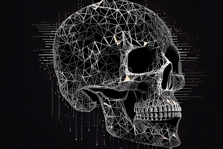 Skull with Low Poly Wireframe on Black Background. Generative AI Stock ...