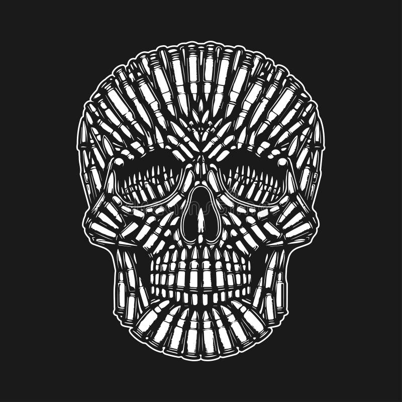 Skull Made of Bullets, Black and White Flat Vector Illustration on ...