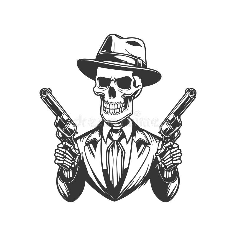 Skull Mafia Holding Double Gun Vector Stock Vector - Illustration of ...