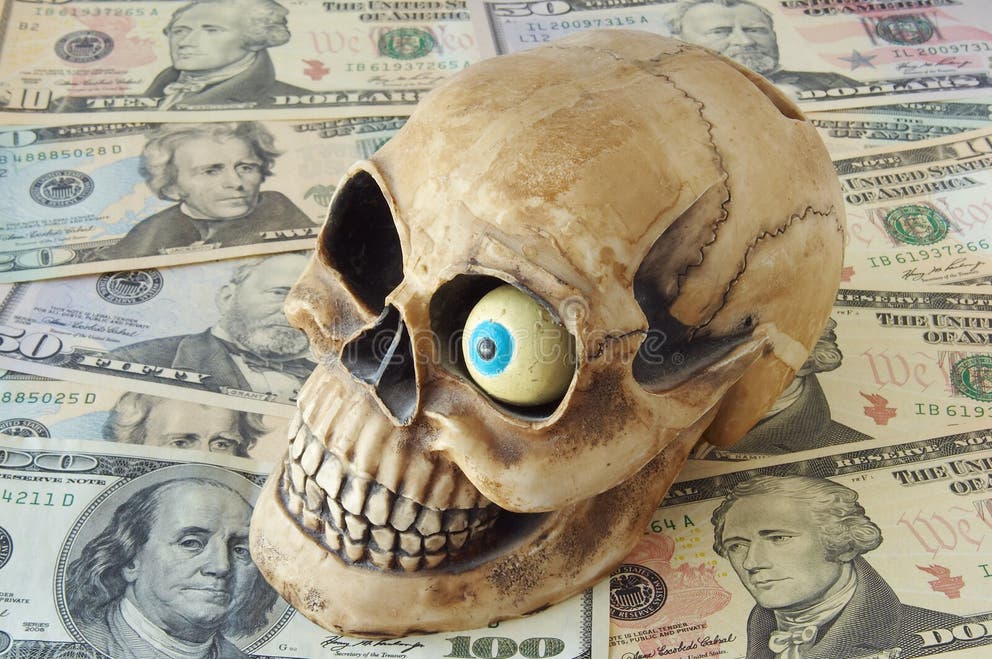 Skull on money stock image. Image of money, hourglass - 4934297