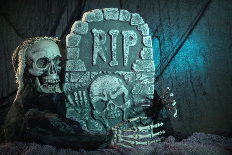 Skull Monster and Tombstone Stock Image - Image of decoration, ghost ...