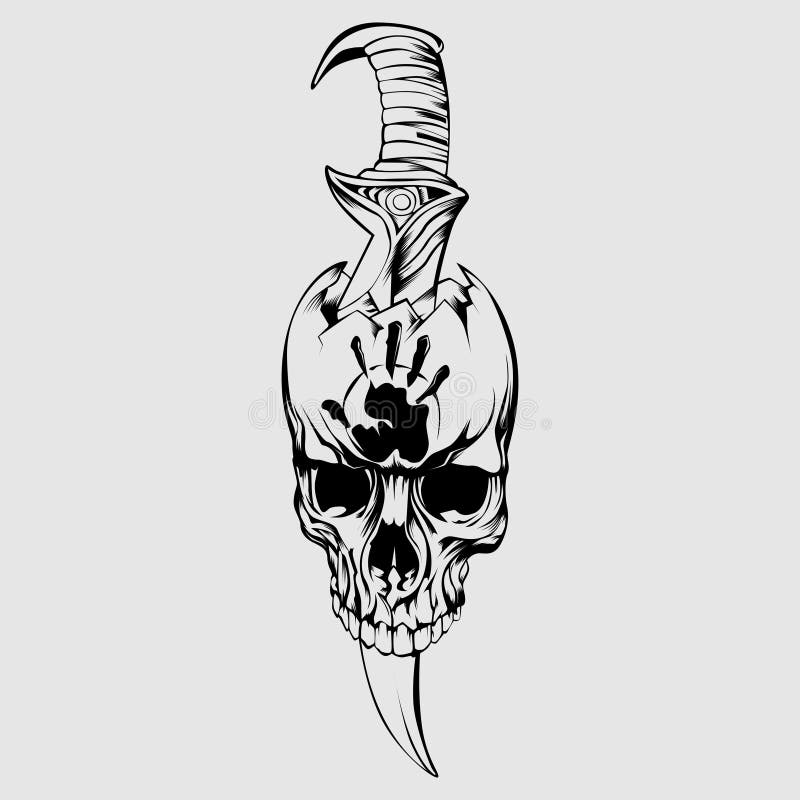 Skull Outline with Dagger for Tatto Stock Vector - Illustration of ...