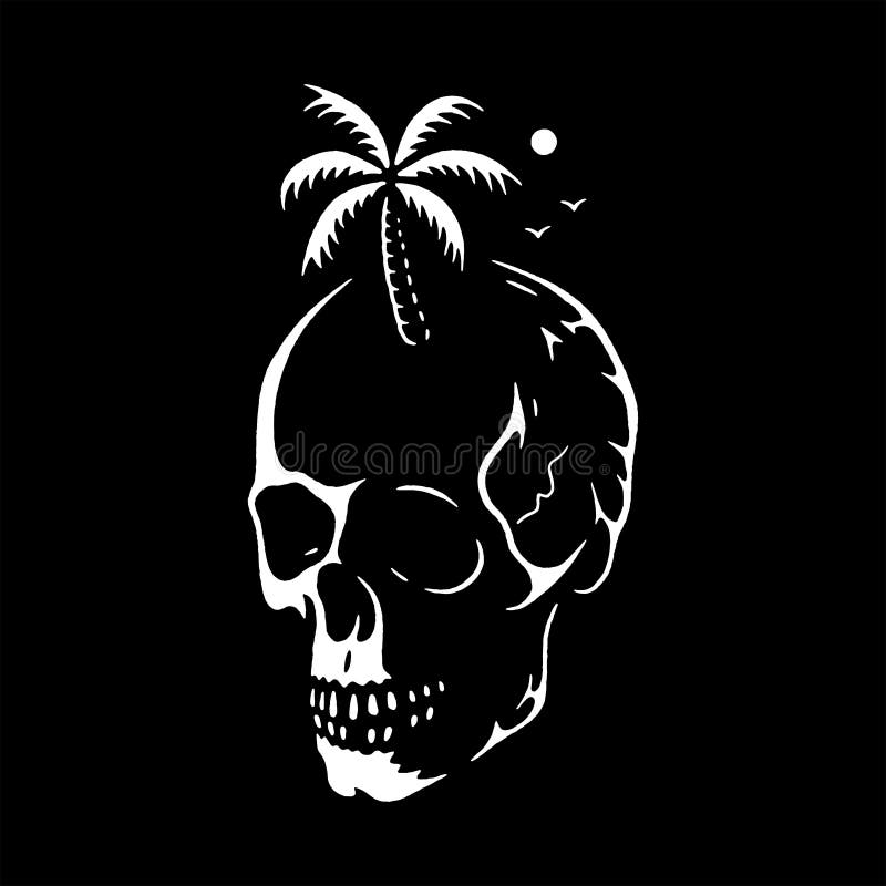 PALM TREE with SKULLS BLACK WHITE Stock Vector - Illustration of nature ...