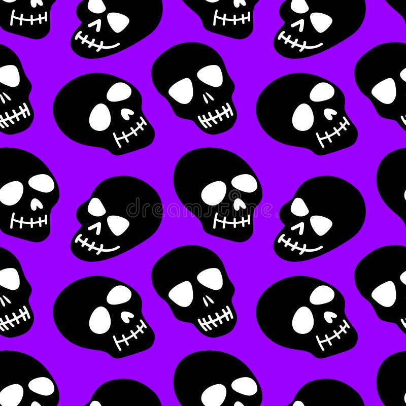 Skull Pattern. Purple Skulls on a Black Background Stock Vector ...