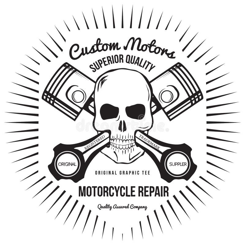 Skull and Pistons. T-shirt Graphic Stock Vector - Illustration of motor ...