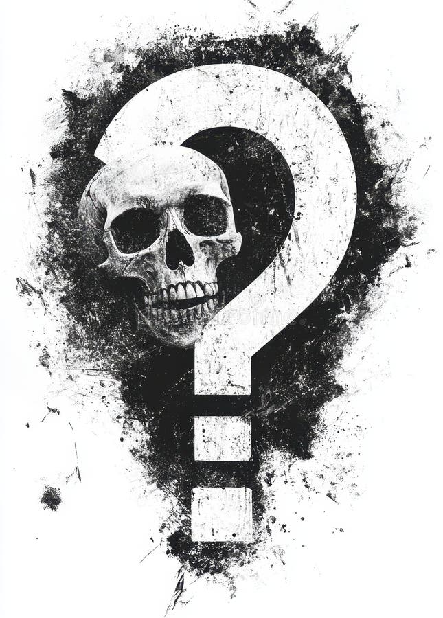 Skull and Question Mark Graphic, Dark Abstract Symbolism Stock Image ...