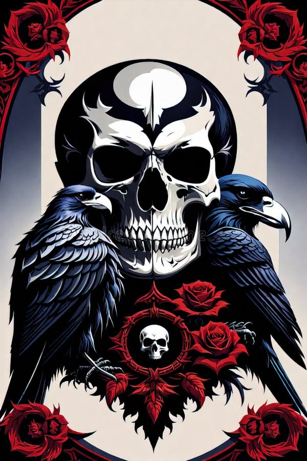 Skull and Ravens stock illustration. Illustration of terror - 301317816